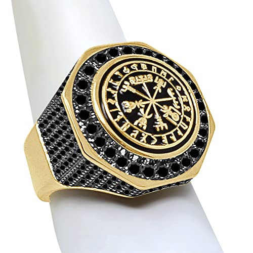 Simulated Diamond Nordic Norse Viking Ring Band - Viking Front
