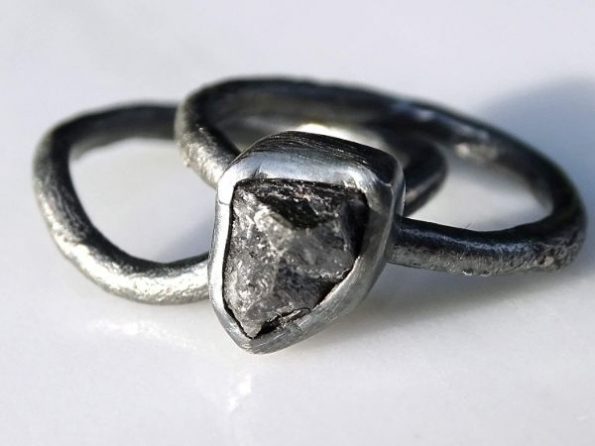Raw Black Diamond Viking Engagement Ring - Viking Front